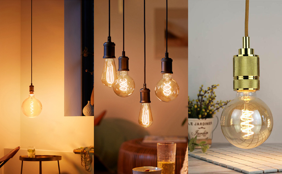 ZHONGXIN E27 Vintage Edison LED Light Bulb, Large G95 Globe Amber Glass Bulb with Curved Spiral ...