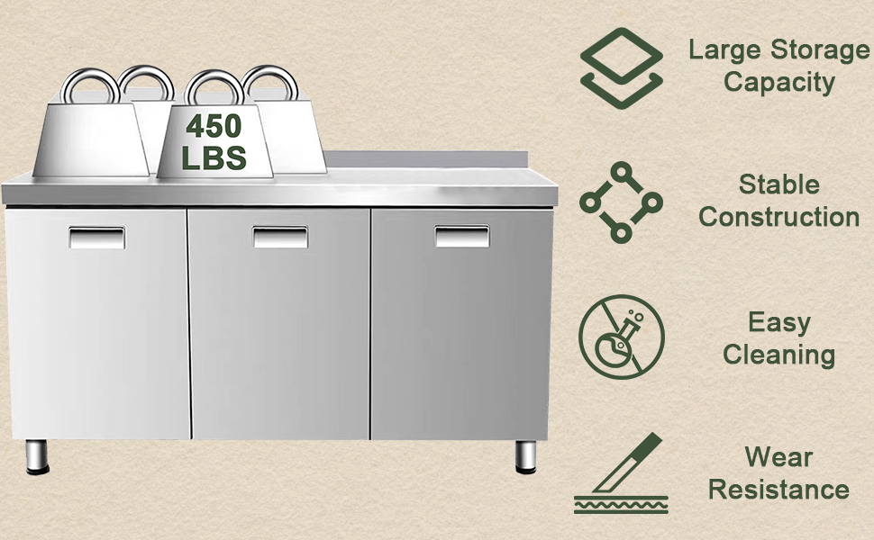 Amazon.com: ZZV Stainless Steel Table Cabinet for Prep & Work 21 x 59 Inch, Heavy Duty Prep ...