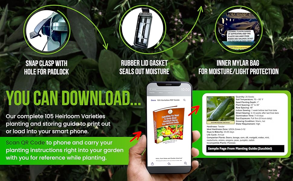 Survival Garden Heirloom Seeds Non GMO - 105 Varieties of Herb, Fruit and Vegetable Seeds for ...