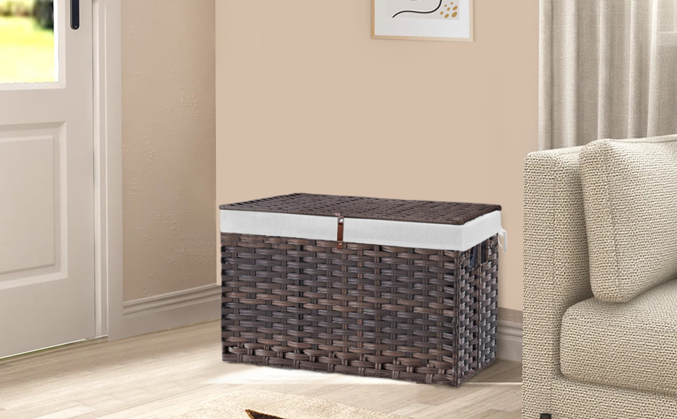Amazon.com: 180L Wicker Storage Basket with Lid, Handwoven Rattan Large ...