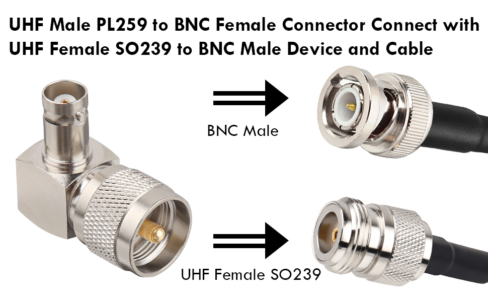Amazon.com: XRDS -RF BNC Female to UHF Male Connectors 2PCS, Right Angle 90 Degree PL259 UHF ...