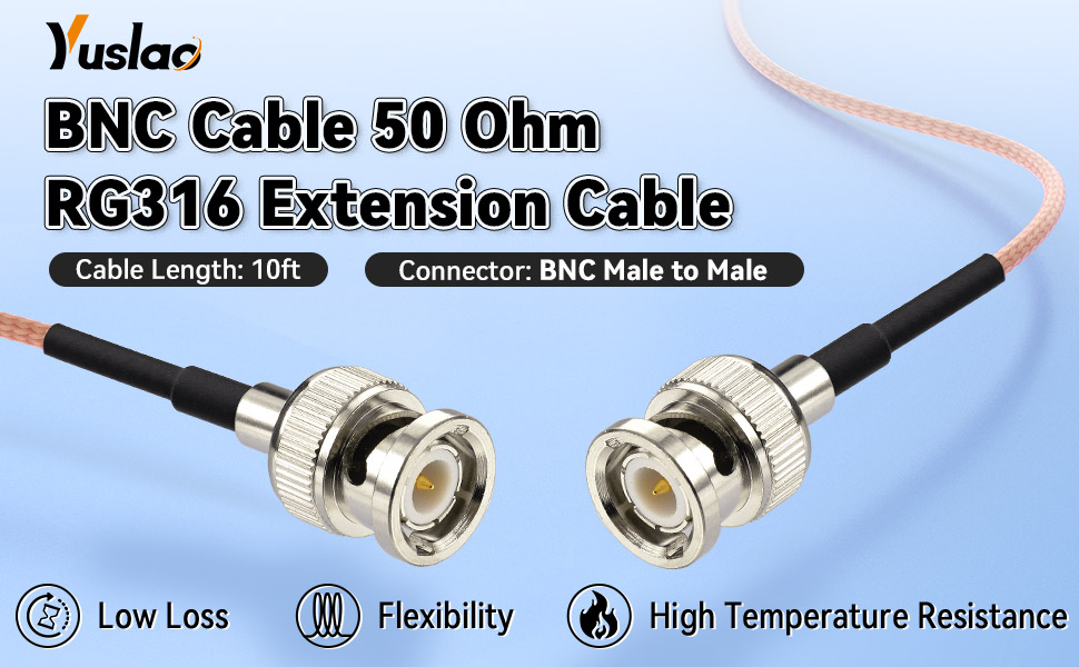 Amazon.com: Yuslao 50 ohm BNC Jumper 10ft Low Loss BNC Male to Male RG316 Extension Coax Jumper ...