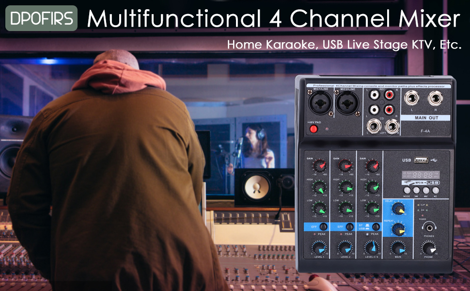 F4A Audio Live Mixer USB Interface Audio Mixer 4 Channel, Stereo DJ Sound Controller For Home ...