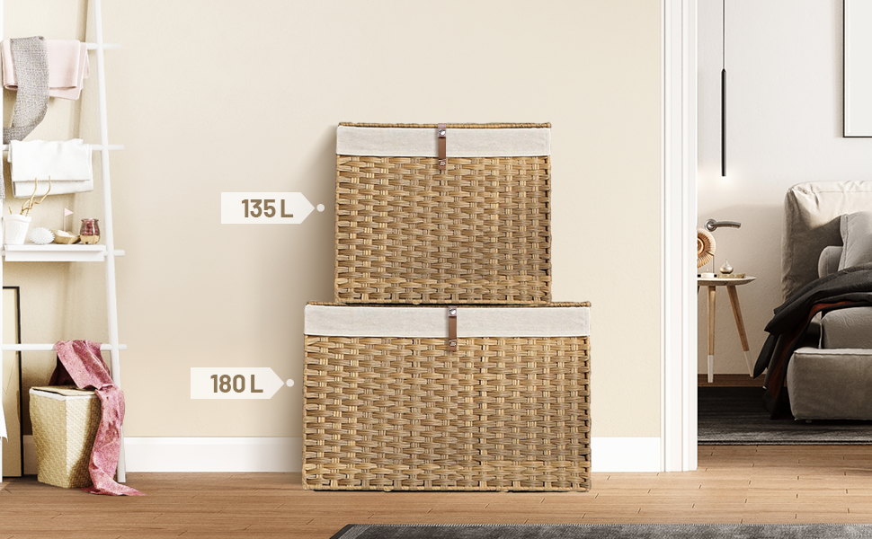 Amazon.com: 180L Wicker Storage Basket with Lid, Handwoven Rattan Large ...
