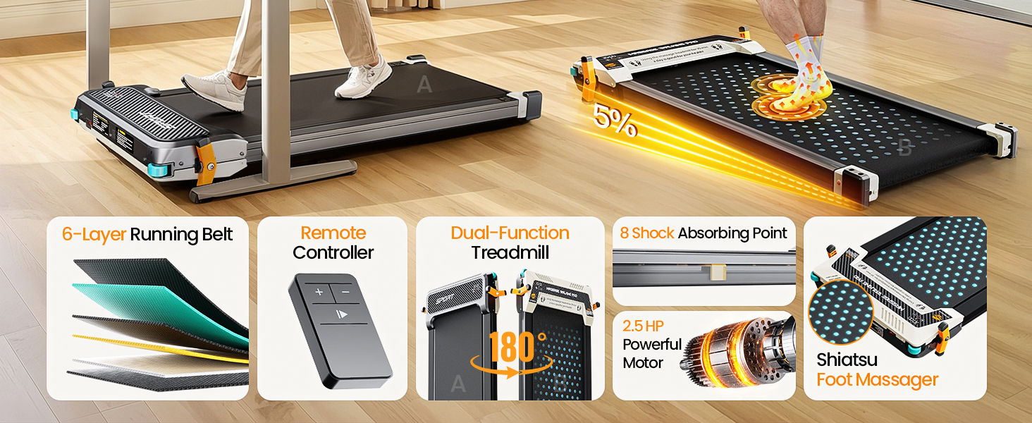Amazon.com : AKLUER Walking Pad with Incline - Dual-Sided 2 in 1 Under Desk Treadmill with ...