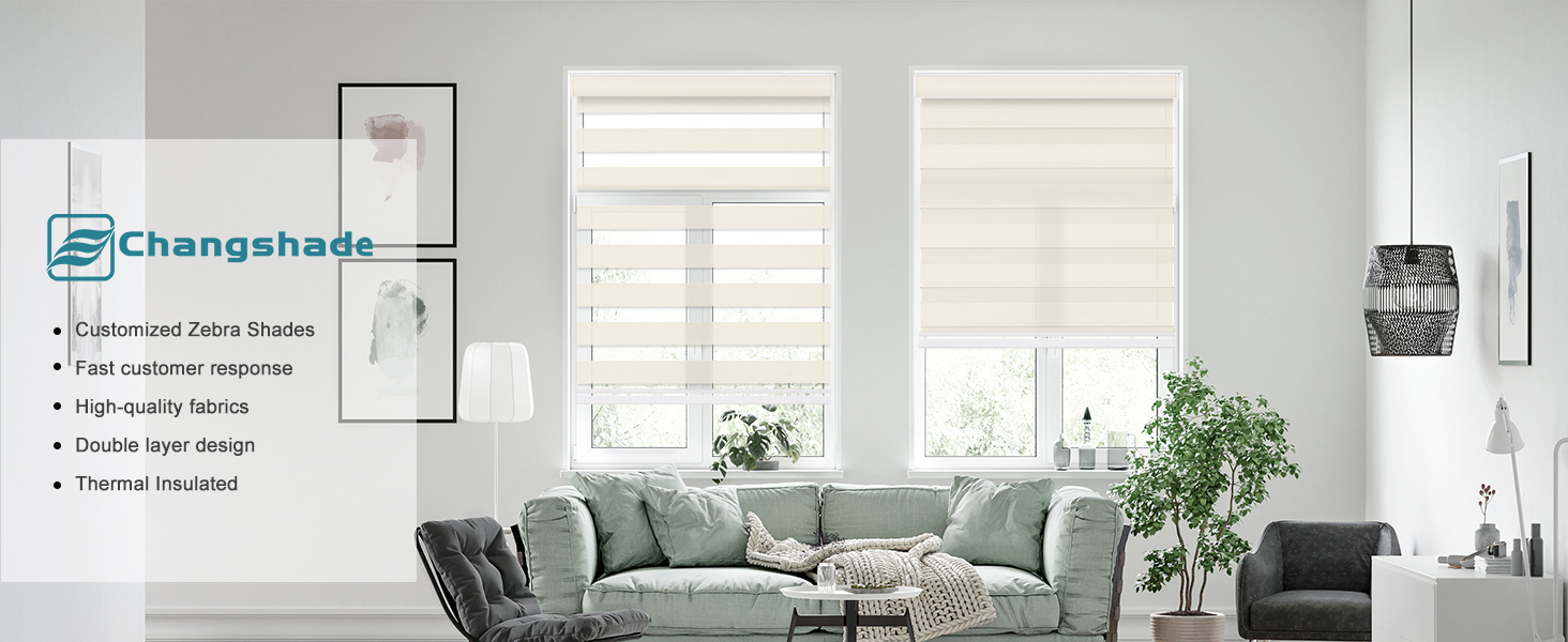 Amazon.com: Changshade Custom Size Cordless Zebra Roller Window Shades, Light Filtering Dual ...