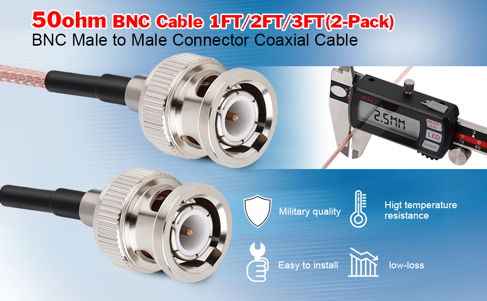 Amazon.com: BLTIATLE 50 Ohm BNC Cable 1FT 2 Pack BNC Male to Male Connector Cable RG316 Coaxial ...