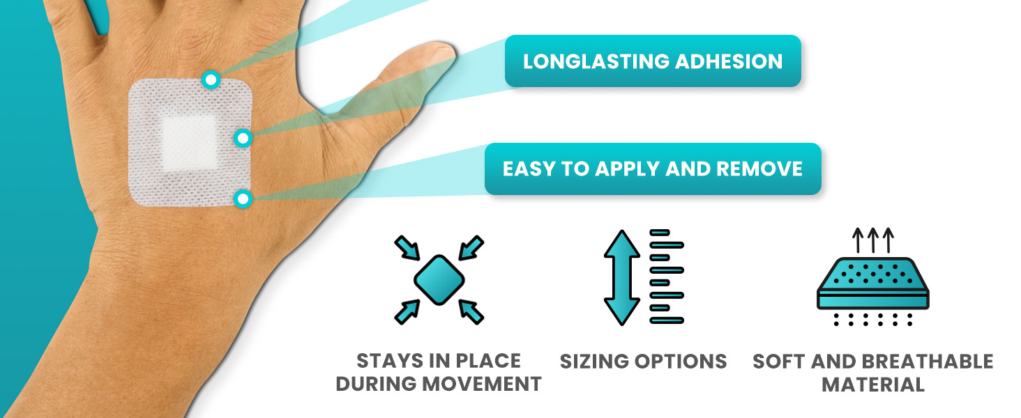 Amazon.com: Vive Care Adhesive Border Gauze 4"x8" (15pcs) - Bordered Non-Stick Island Dressing ...