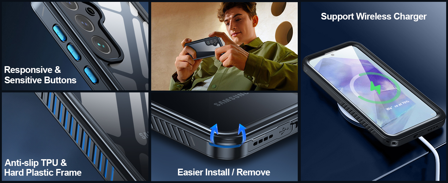 Amazon.com: ANTSHARE Samsung Galaxy A55 5G Case Waterproof, Galaxy A55 5G Phone Case with Built ...