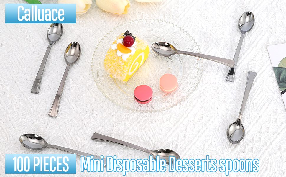 Amazon.com: 100PCS Silver Plastic Mini Spoons, Disposable Dessert Spoons 4.5 Inches, Perfect for ...