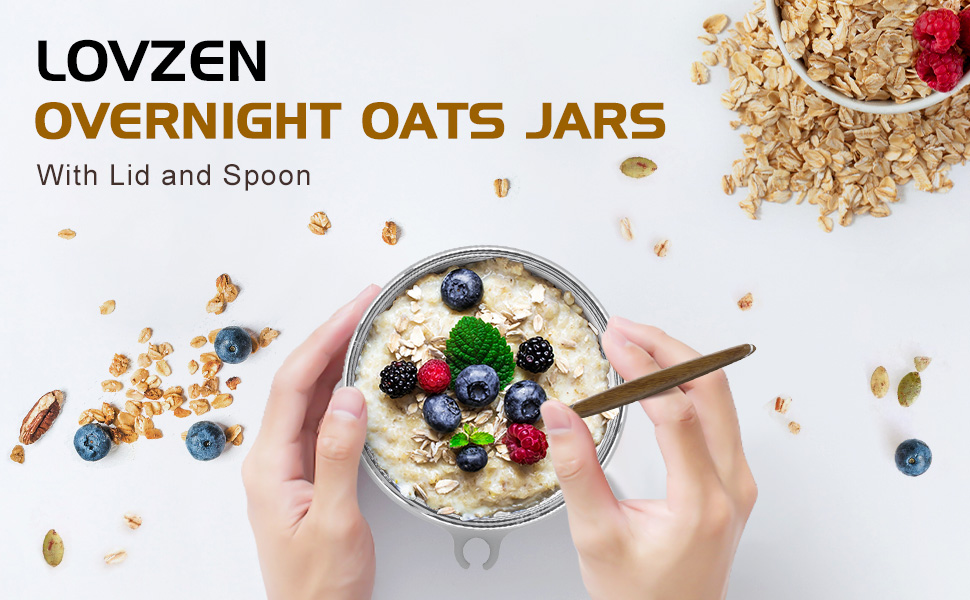 Amazon.com: LOVZEN Overnight Oats Jars, [2 Pack] Overnight Oats Container with Lid and Spoon, 10 ...