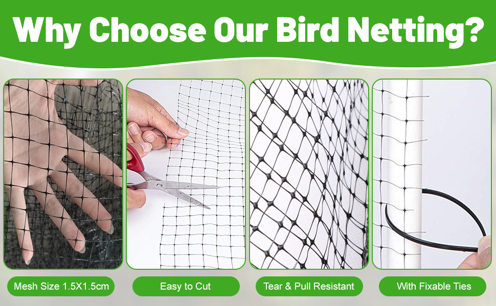 Foreverup Garden Netting, 2.1m x 15m Bird Netting for Garden with Cable Ties, Reusable Garden ...