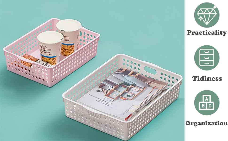 Amazon.com: 8 Pcs Plastic Storage Baskets with Handles, A4 Size ...