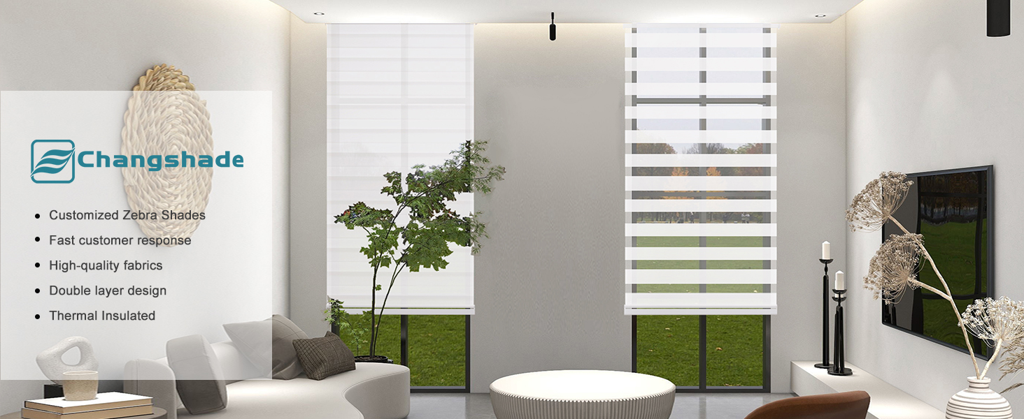 Amazon.com: Changshade Custom Size Cordless Zebra Blinds for Window, Light Filtering Dual Layer ...