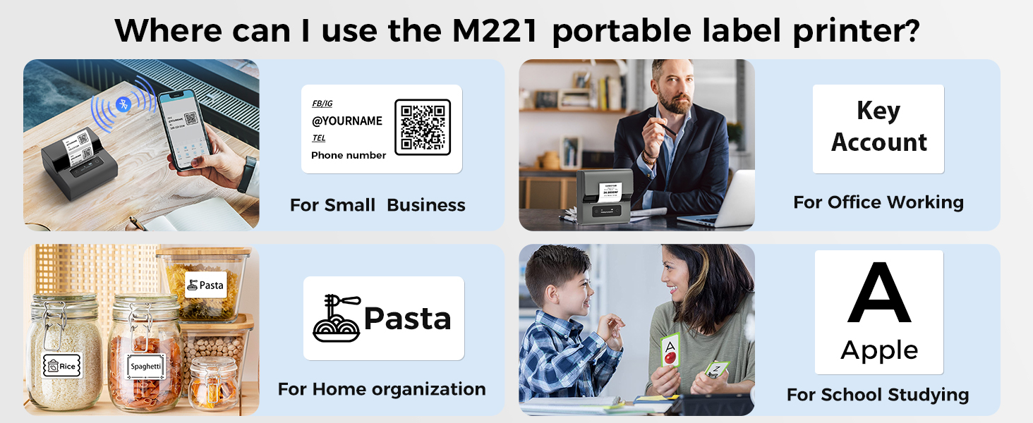 M221 Label Maker, Upgrade 3 Inch Bluetooth Thermal Label Printer for Batch Printing, Barcode ...