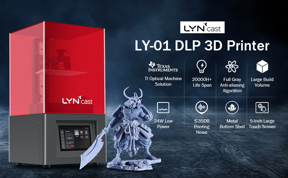 Upgraded DLP 3D Printer High Precision, LYNCAST Resin 3D Printer Full Metal Ultra Quiet Printing ...