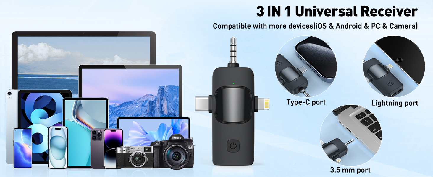 Amazon.com: NICHOM 3 in 1 Wireless Microphone for iPhone, iPad, Android, Camera, Mini ...