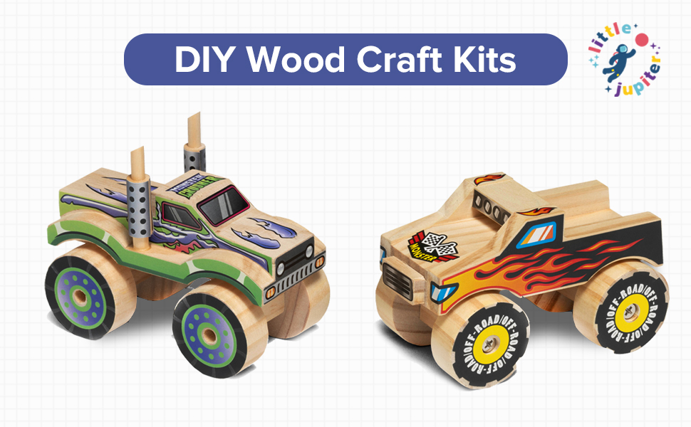 Amazon.com: Little Jupiter DIY Wooden Kits w/Stickers - Kids Building Kit - Stem Toys for Ages 4 ...