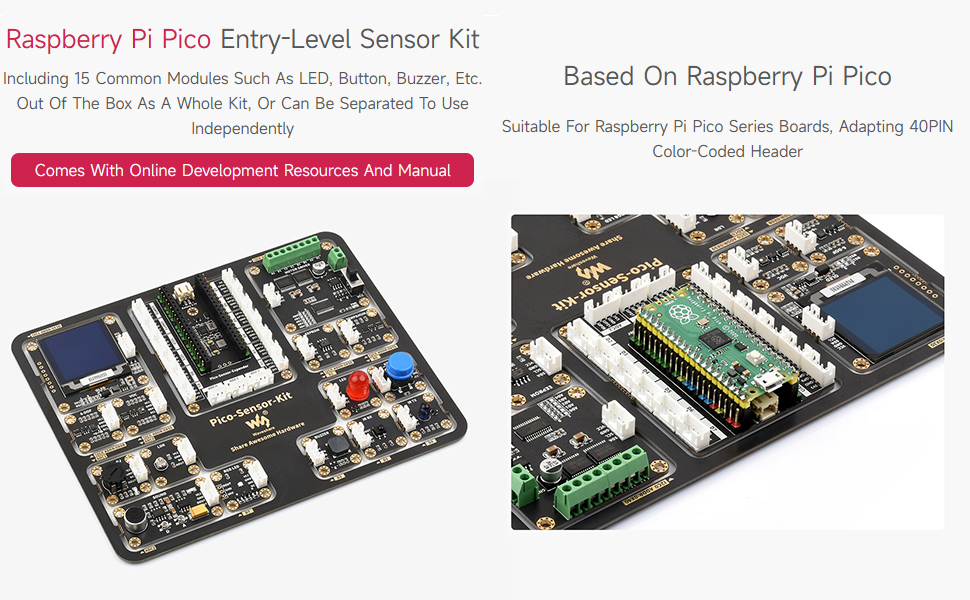 Amazon.com: Waveshare Entry-Level Sensor Kit Compatible with Raspberry Pi Pico, Including 15 ...