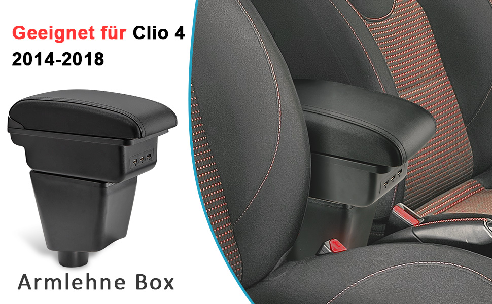 MARCHFA Mittelkonsole Armlehne für Clio 4 Captur mit USB Ports Kunstleder Mittelkonsole ...