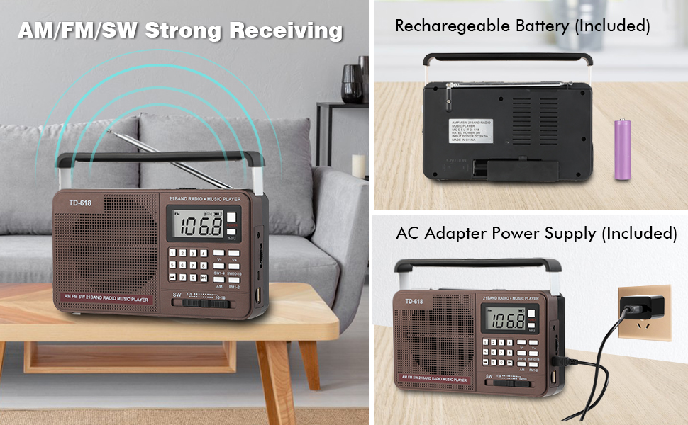Amazon.com: Portable AM FM SW Radio with Best Reception, LCD Display, Support USB Flash Drive ...