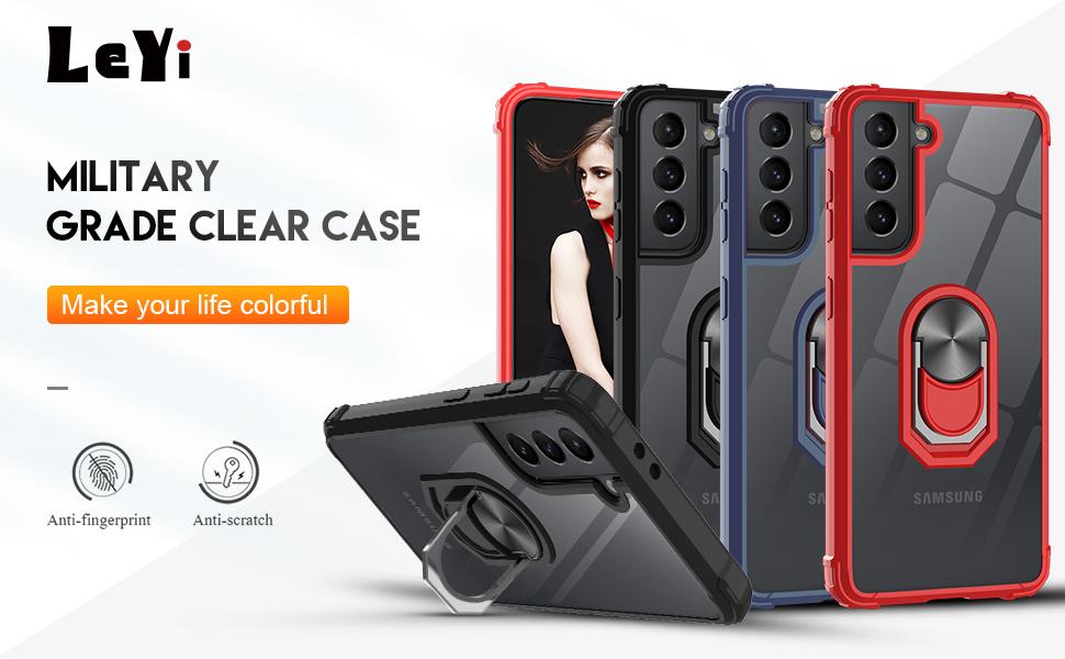 LeYi Funda Samsung Galaxy S21 5G,Transparente Case con 360 Grados iman Soporte Silicona Bumper ...