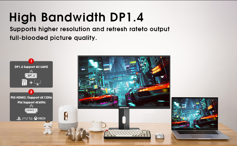 Amazon.com: Snowfox 28 Inch 4K UHD 144Hz Gaming Monitor, HDMI 2.1/DP1.4, HDR400, AAS Panel ...