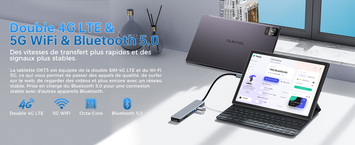 OUKITEL OKT3 Android 13 Tablette Tactile Dual 4G LTE+5G WiFi, 10.51 ...