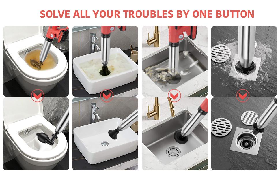 GGOWN Electric Toilet Plunger - High Pressure Air Plunger with 2 Batteries, for Clogged Toilets ...