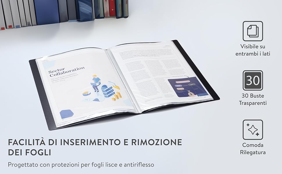 H&S Set 6 Portalistini A4 - Portalistino - Raccoglitore Documenti con 30 Buste - Quaderno Porta ...