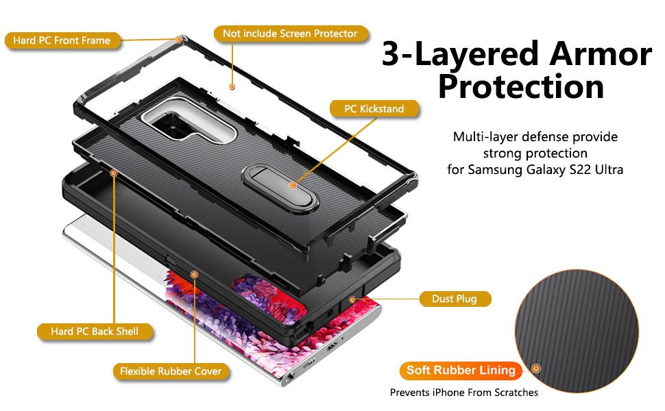 Amazon.com: Fucozan for Samsung Galaxy S22 Ultra Case with Kickstand Case 3-Layer Military Grade ...