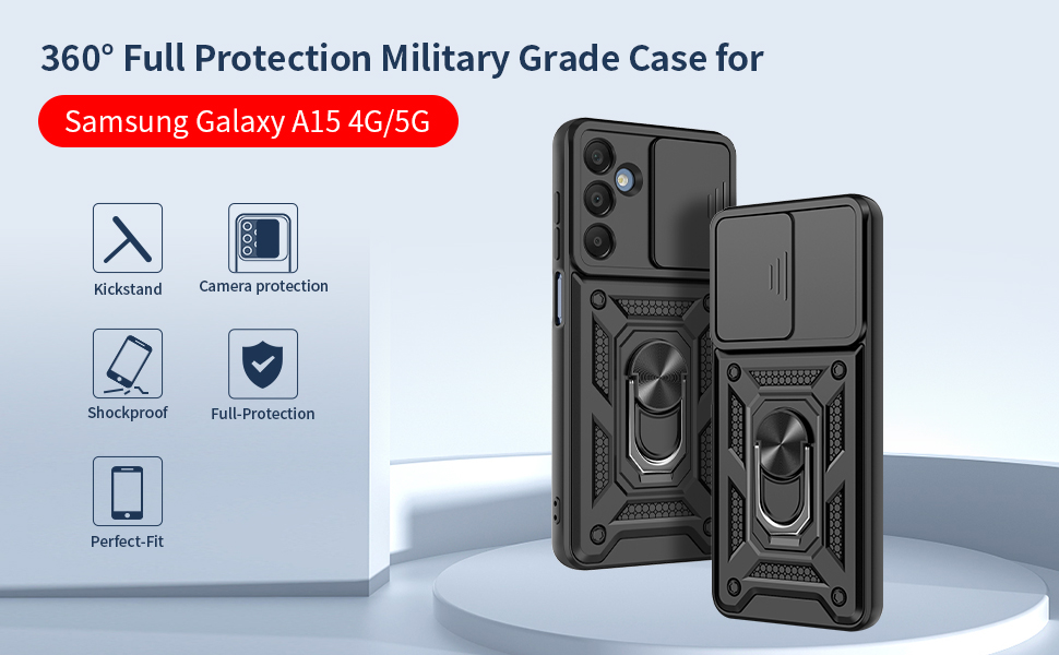 Guisessy Case for Samsung Galaxy A15 5G / 4G Case with Ring Kickstand and 2 Tempered Glass ...