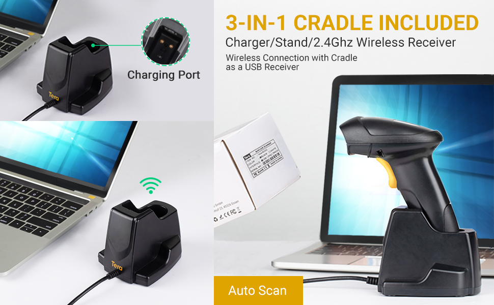 Amazon.com: Tera Wireless 1D 2D QR Barcode Scanner with USB Charging Base Handheld Bar Code ...