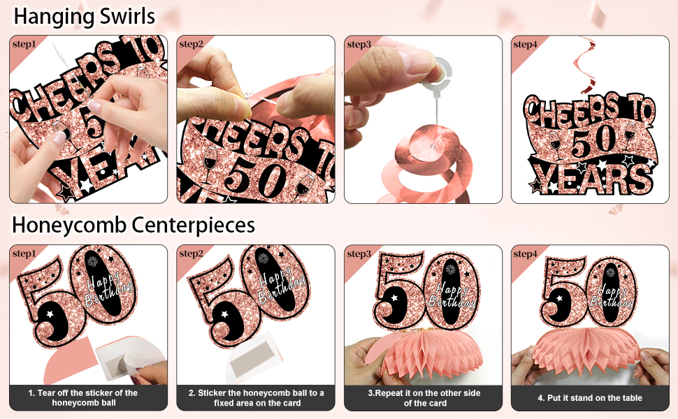 Amazon.com: Kuxriox 11Pcs 50th Birthday Decorations Kit for Women, Rose Gold Happy 50th Birthday ...