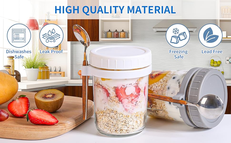 Overnight Oats Containers with lids and Spoons: 16 oz Mason Jars for Overnight Oats - 4 Pack ...