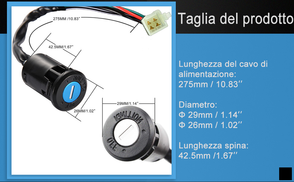 GOOFIT Set Di Interruttori A Chiave Di Accensione 4 Pin Sostituzione Per 50cc 70cc 90cc 110cc ...