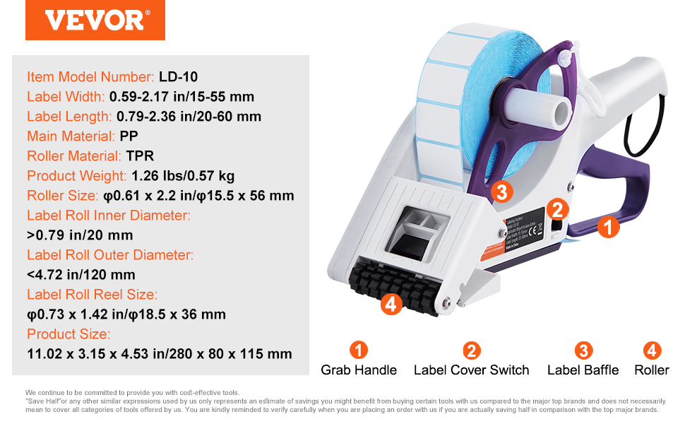 VEVOR Manual Label Applicator, 15-55 mm Label Width, 20-60 mm Label ...