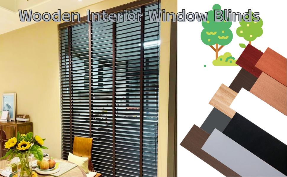 Amazon.com: 2-inch Slats Cordless Wooden Blinds Solid Wood Venetian Blind W 10"~75" × H 20~102 ...