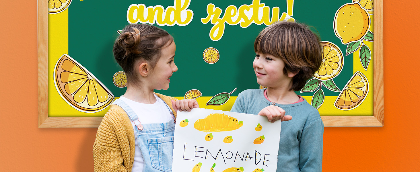 Amazon.com: 76 Pcs Lemon Bulletin Board Decorations Set with Background ...