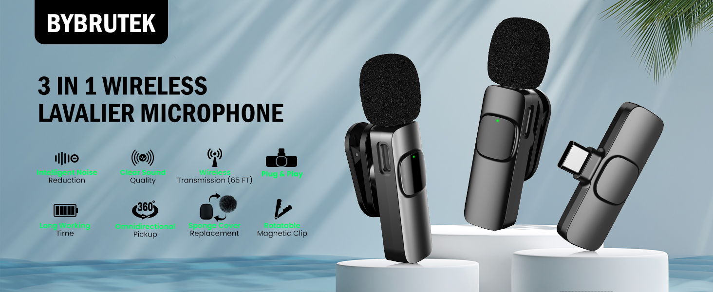 Amazon.com: BYbrutek Upgraded 3-in-1 Wireless Lavalier Microphone for iPhone/Android/Computer ...