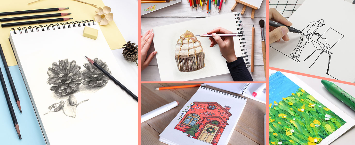 STATIONERY ISLAND Sketch Pad, A5 Sketch Book 180 g/m² Thick Paper, 100 Pages / 50 Sheets Spiral ...