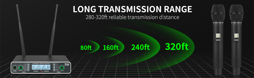 Amazon.com: XTUGA 2x100 Channel UHF Wireless Microphone System,Dual Wireless Mics Dynamic ...