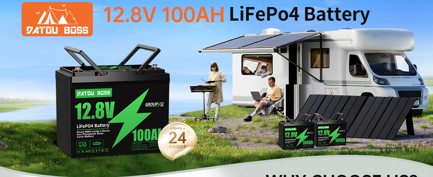 DATOUBOSS 12V 100Ah LiFePO4 Lithium Battery Group 24,100A BMS Deep Cycles Battery,Max1280Wh ...