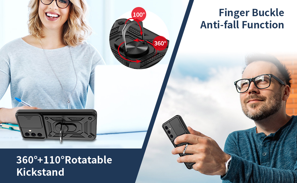 Guisessy Phone Case for Samsung Galaxy S23 FE 5G Case with Ring Kickstand and 2 Tempered Glass ...