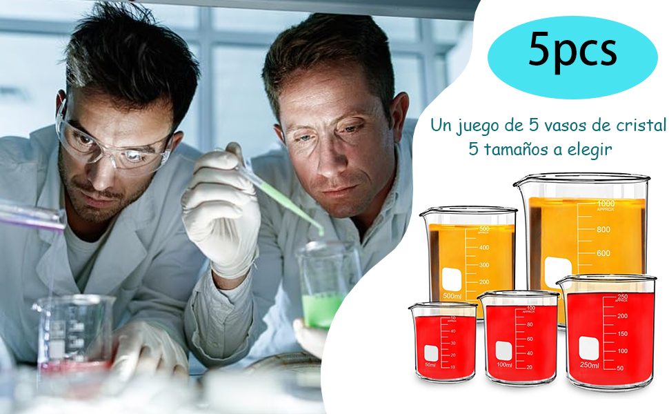 Vaso de Precipitado, Vaso de Laboratorio 5PCS, Vaso Medidor-Vaso de Vidrio para Laboratorio ...