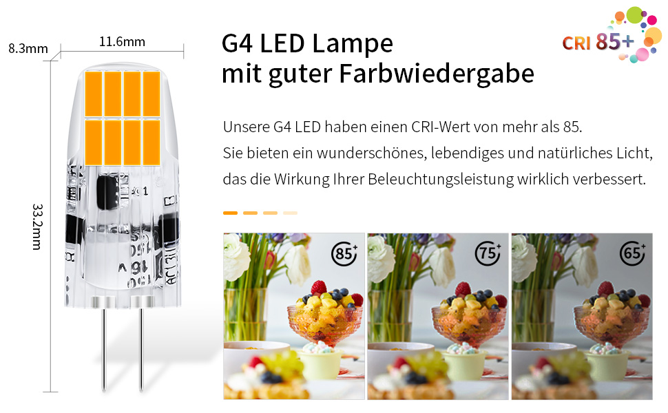 YzzYzz G4 Led Glühbirne, 2W Birnen Warmweiß 2700K Ersatz 20W Halogenlampen, 296LM Leuchmittel AC ...