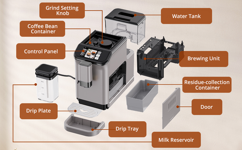 Amazon.com: Euker Fully Automatic Espresso Machine, Automatic Milk Frother, Coffee Machine with ...