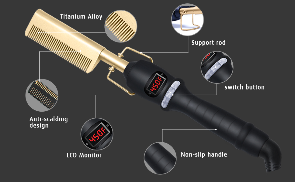 Peigne Chauffant, Peigne Chauffant Lissant Afro 3 en 1 avec Fer a Lisser & Fer a Boucler ...