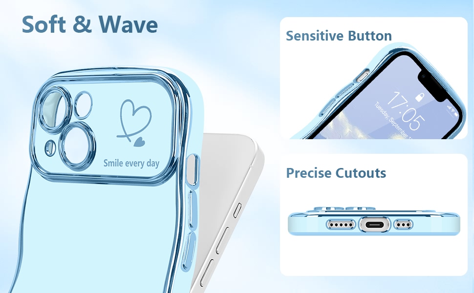 Amazon.com: LCHULLE for iPhone 14 Case for Women Girls, Cute Wave Frame Curly Shape with Love ...