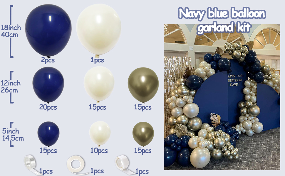 Amazon.com: Navy Blue Balloon Garland Double Stuffed Pearl White Royal Blue Balloons Dark Navy ...